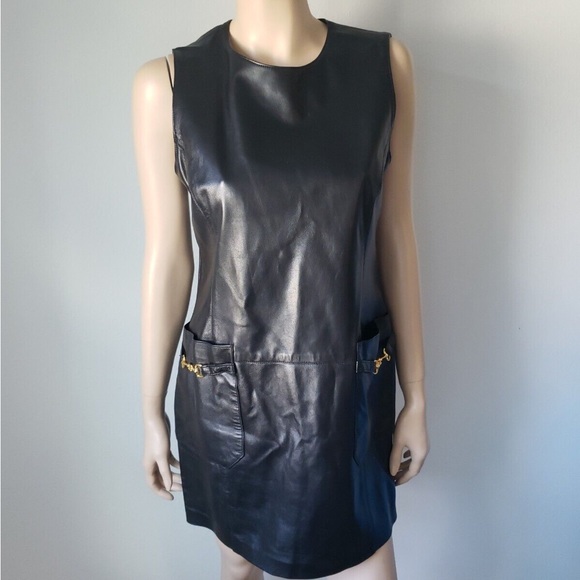 Dresses | Erez Levy Womens Black Leather Mod Dress Size Petite M | Poshmark